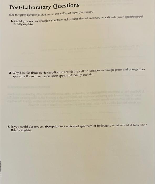 Solved Post-Laboratory Questions (Use the spaces provided | Chegg.com