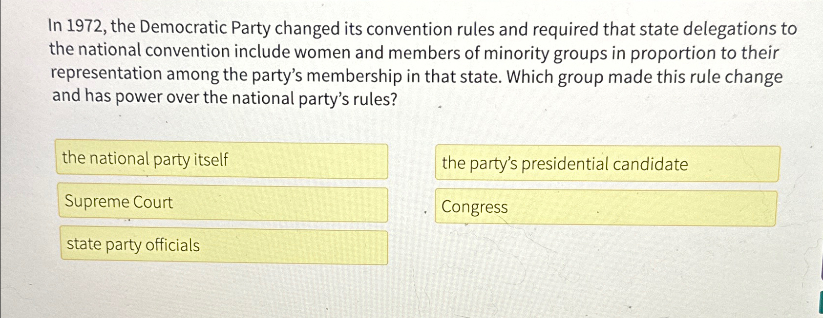 Solved In 1972, ﻿the Democratic Party changed its convention | Chegg.com