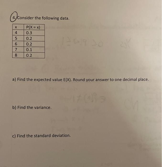 Solved 4. Consider the following data. a) Find the expected | Chegg.com