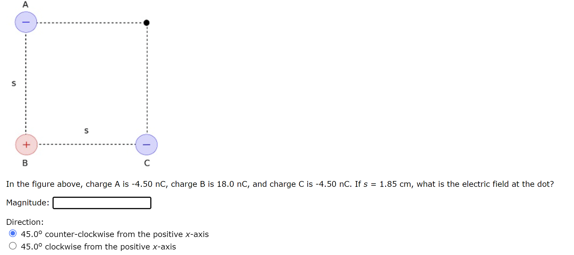 Solved In the figure above, charge A ﻿is -4.50nC, ﻿charge B | Chegg.com