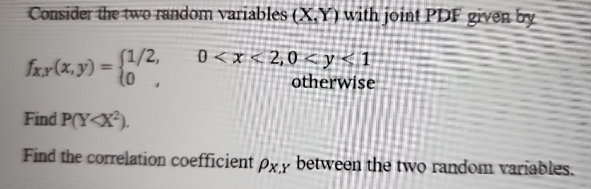 Solved Consider the two random variables (X,Y) with joint | Chegg.com