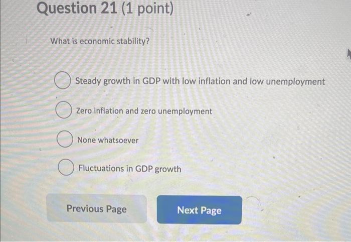 Solved What is economic stability? Steady growth in GDP with | Chegg.com