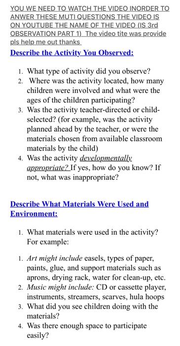 YOU WE NEED TO WATCH THE VIDEO INORDER TO ANWER THESE | Chegg.com