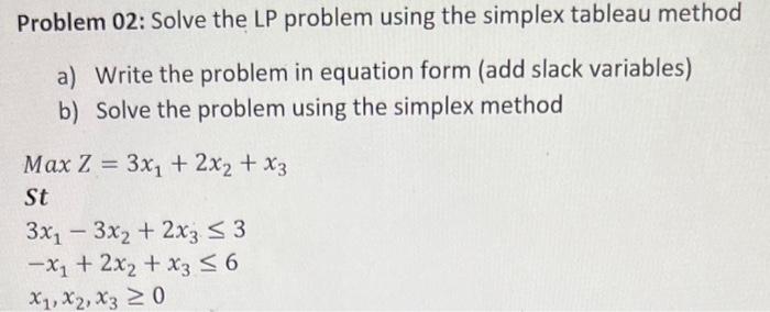 Solved Problem 02: Solve the LP problem using the simplex | Chegg.com