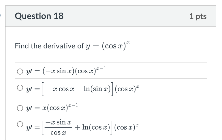 Solved Question 18Find the derivative | Chegg.com
