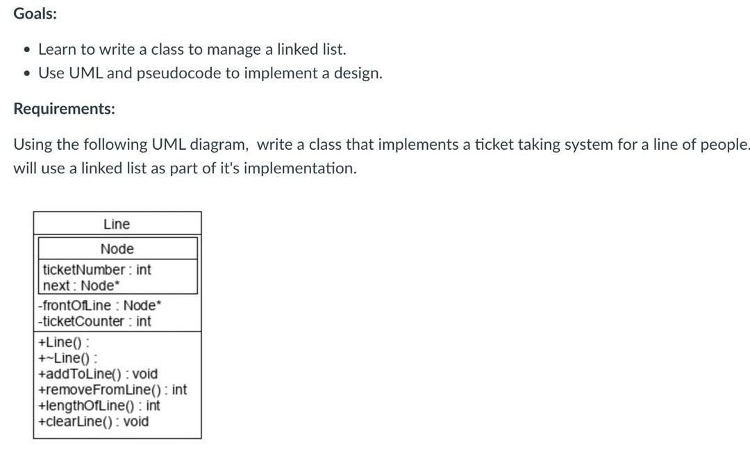 Solved Goals: - Learn to write a class to manage a linked | Chegg.com