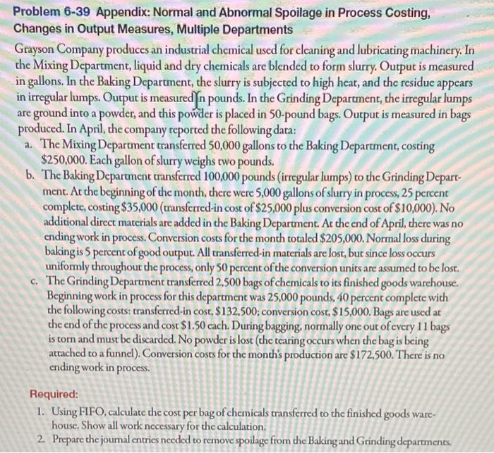 Solved Problem 6-39 Appendix: Normal and Abnormal Spoilage | Chegg.com