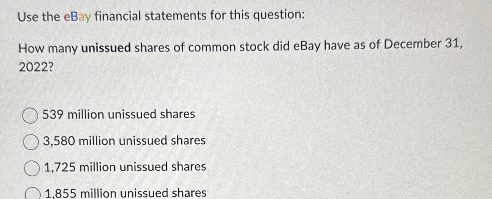 Solved Use the eBay financial statements for this | Chegg.com