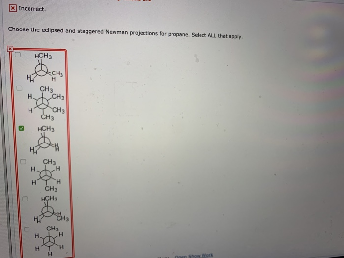 Solved X Incorrect. Choose the eclipsed and staggered Newman | Chegg.com