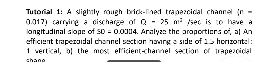 Solved Tutorial 1: A slightly rough brick-lined trapezoidal | Chegg.com