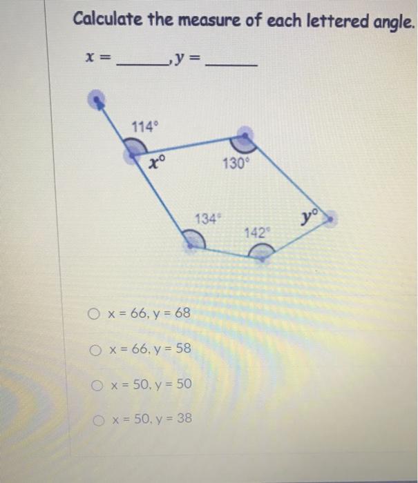 Solved Calculate the measure of each lettered angle. _y= | Chegg.com