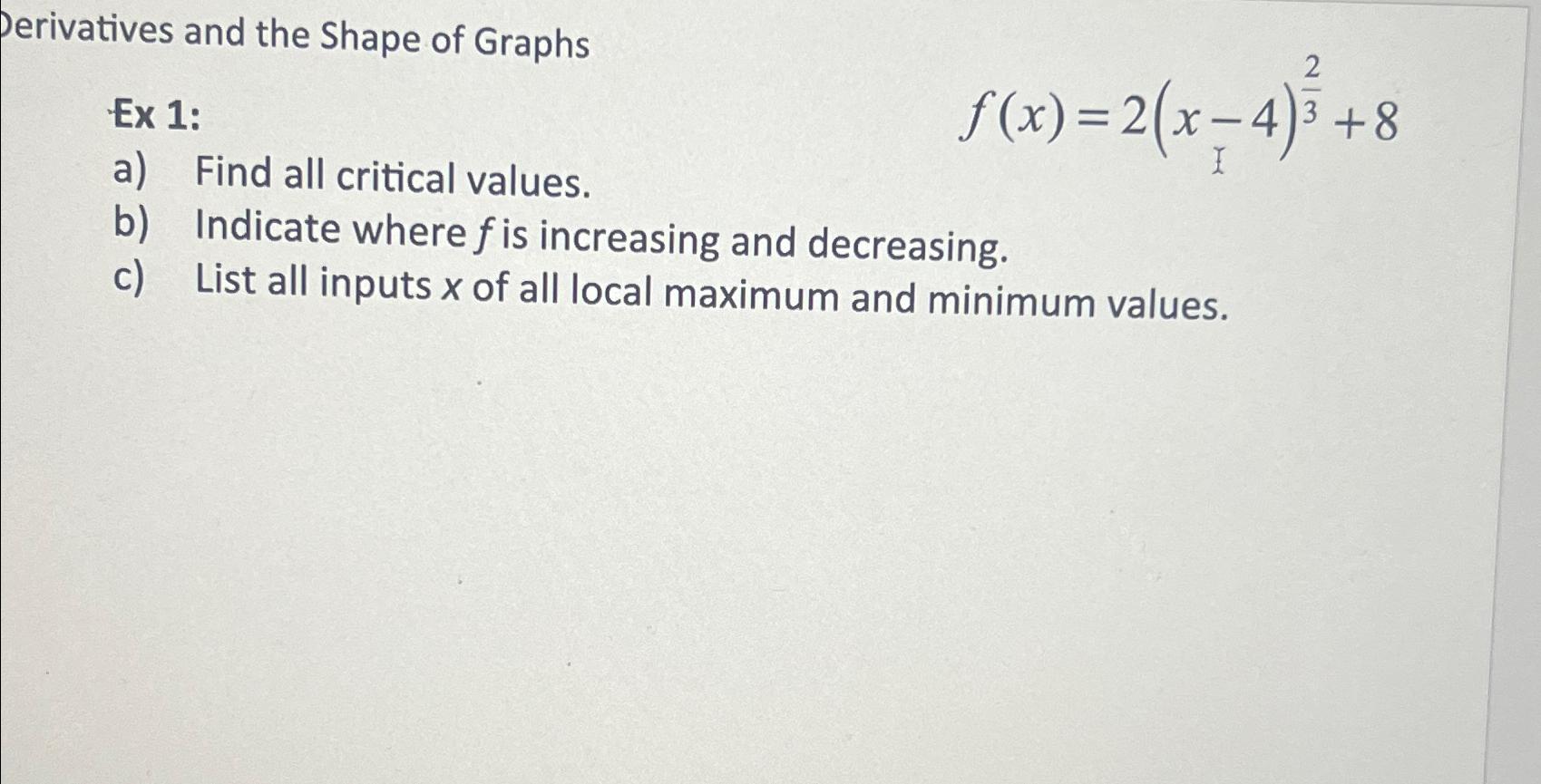 Solved Derivatives and the Shape of GraphsEx 1:a) ﻿Find all | Chegg.com
