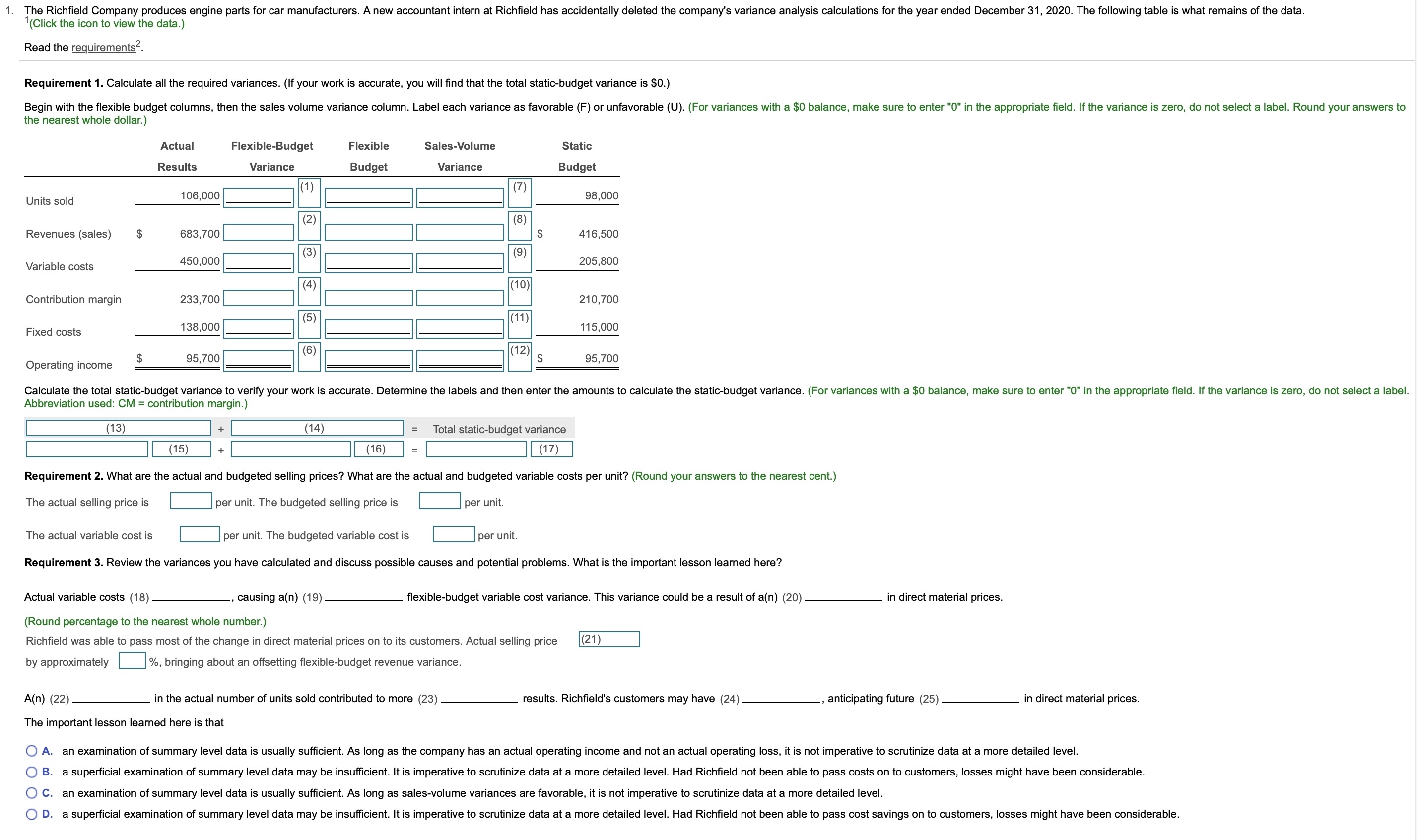 Solved Show all steps and calculations. The Richfield | Chegg.com