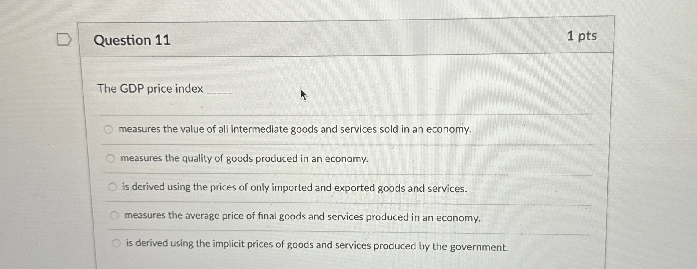 Solved Question 111 ﻿ptsThe GDP price index q,measures the | Chegg.com