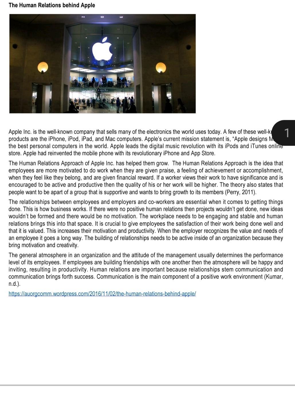 Solved The Human Relations behind Apple Apple Inc. is the | Chegg.com