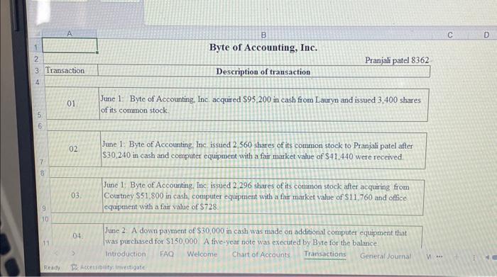 Byte of Accounting, Inc. Pranjali patel 8362 | Chegg.com