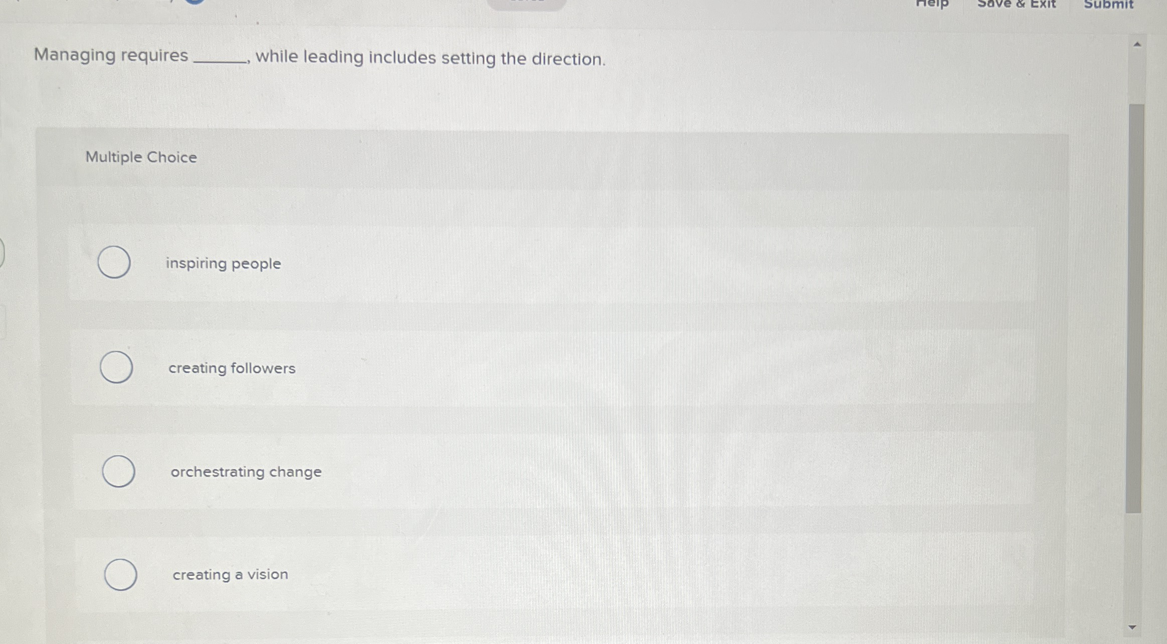 Solved Managing requires while leading includes setting the | Chegg.com