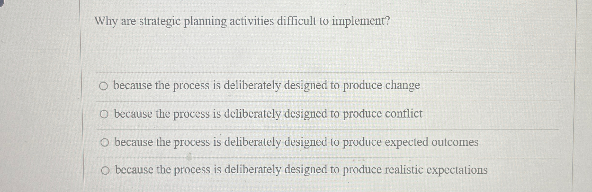 Solved Why are strategic planning activities difficult to | Chegg.com