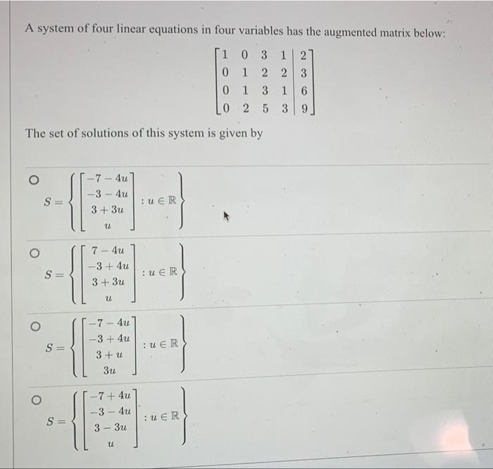 Solved A system of four linear equations in four variables | Chegg.com