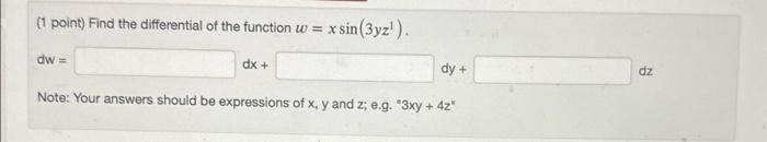 Solved (1 point) Find the differential of the function | Chegg.com