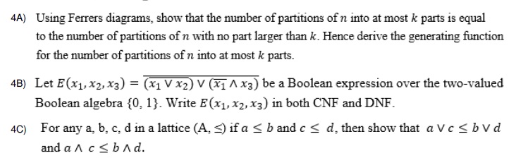 4A) ﻿Using Ferrers diagrams, show that the number of | Chegg.com