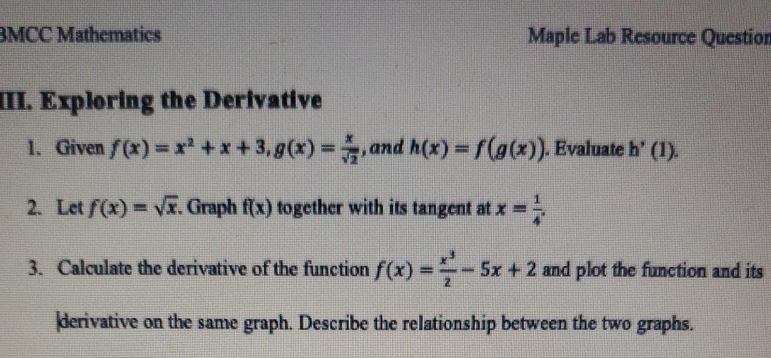 Solved BMCC Mathematics Maple Lab Resource Question II. | Chegg.com
