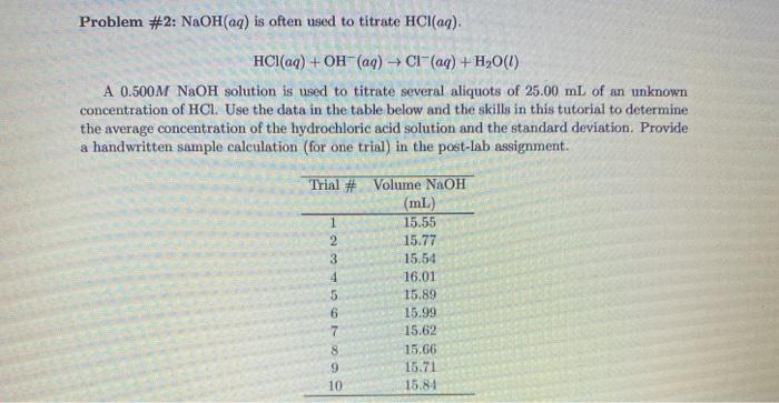 Solved Problem #2: NaOH(aq) is often used to titrate | Chegg.com