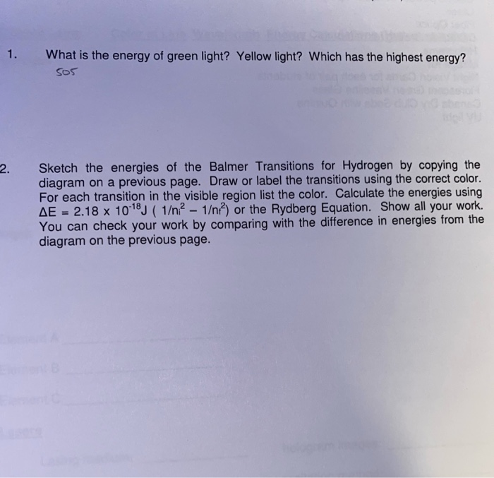 Solved What is the energy of green light? Yellow light? | Chegg.com