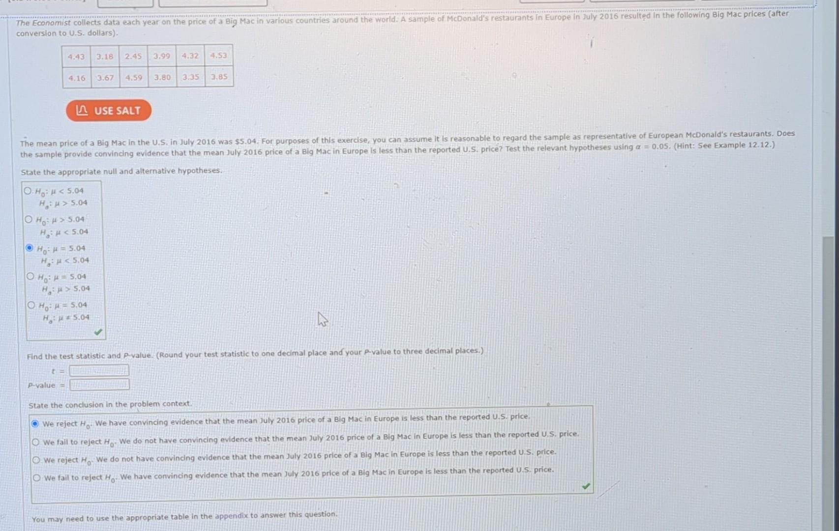 Solved conversion to U.S. dollars). State the appropriate | Chegg.com