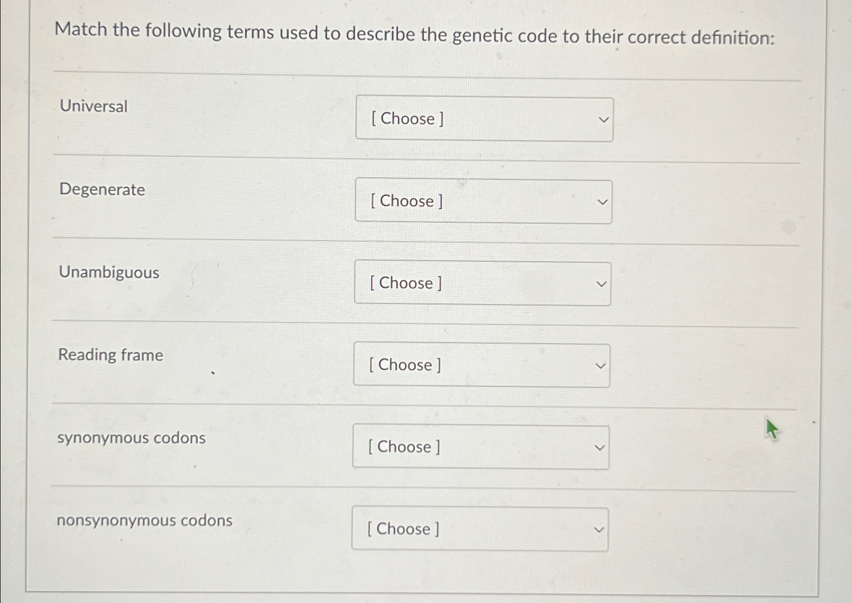 Solved Match the following terms used to describe the | Chegg.com