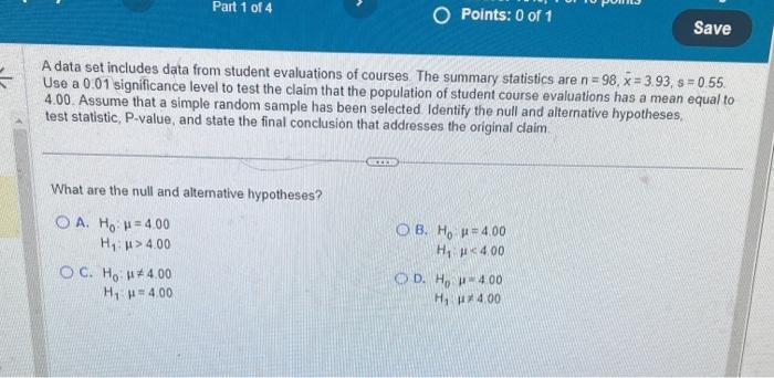 Solved A data set includes data from student evaluations of | Chegg.com