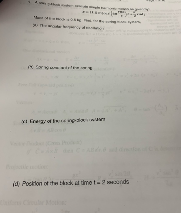 Solved 4. A spring-block system execute simple harmonic | Chegg.com