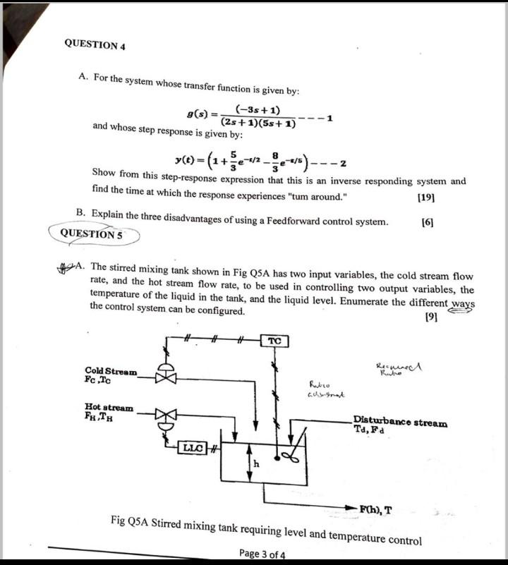 Solved A For The System Whose Transfer Function Is Given