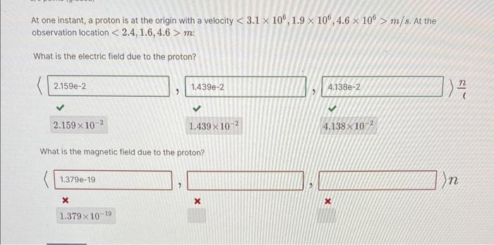 Solved At one instant, a proton is at the origin with a | Chegg.com