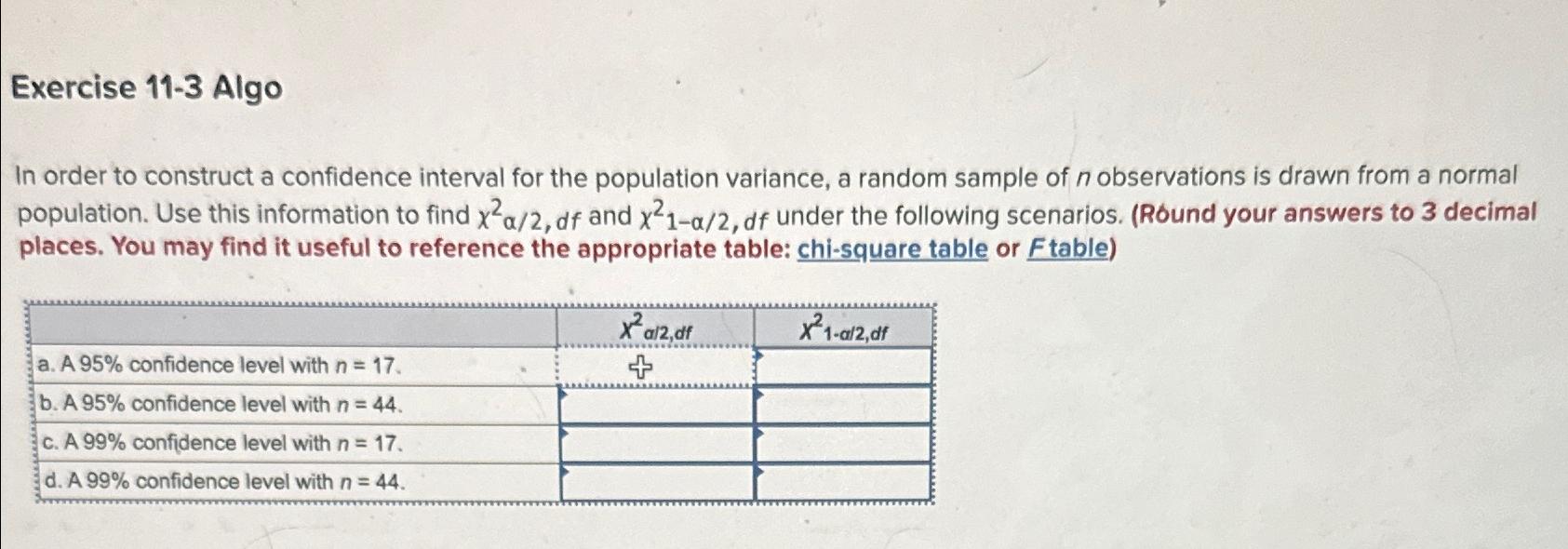 Solved Exercise 11-3 ﻿AlgoIn order to construct a confidence | Chegg.com