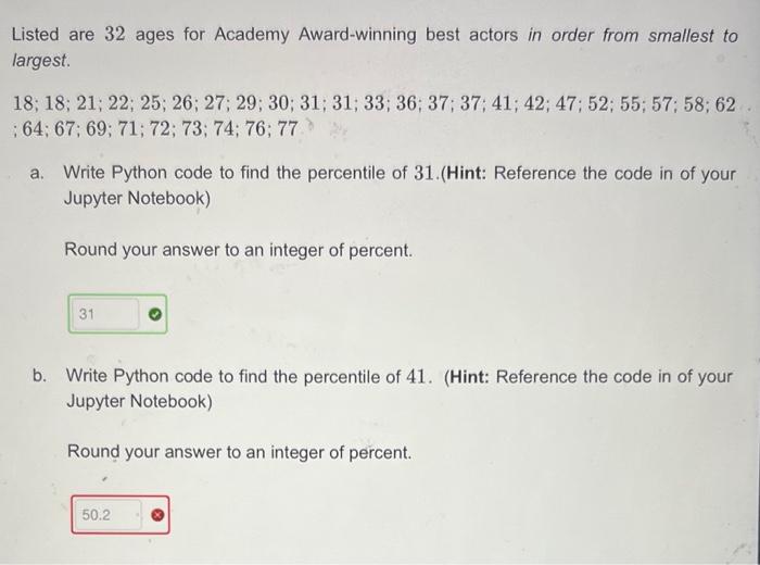 Solved Listed are 29 ages for Academy Award-winning best | Chegg.com