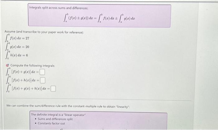 Solved Integrals split across sums and differences: | Chegg.com