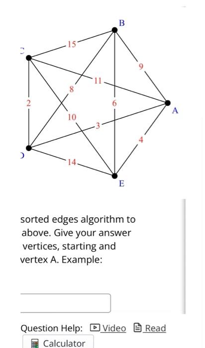 Solved В. 15 8 2 A 10 14. E sorted edges algorithm to above. | Chegg.com