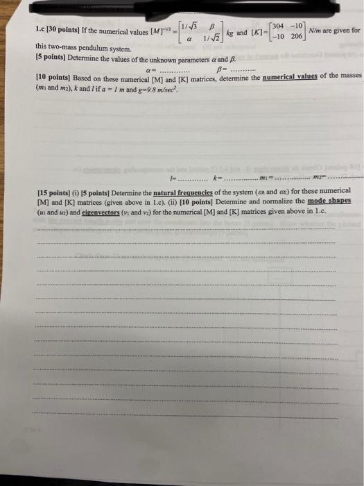 1. [60 points] A two-mass undamped pendulum system | Chegg.com