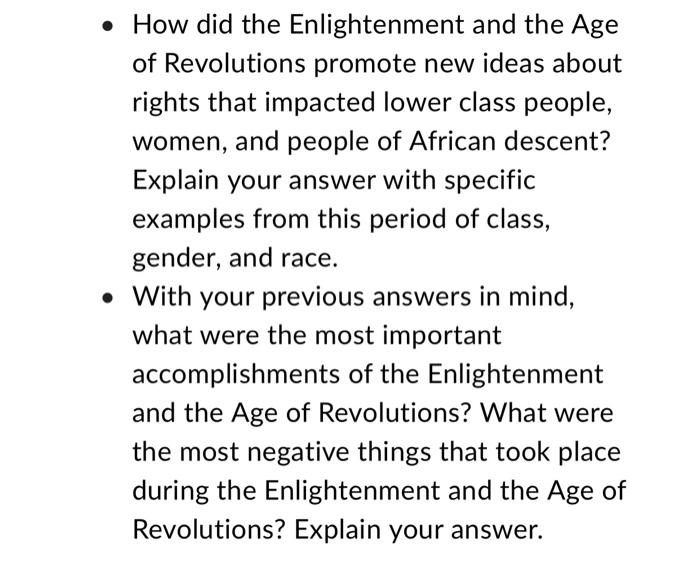- How did the Enlightenment and the Age of | Chegg.com