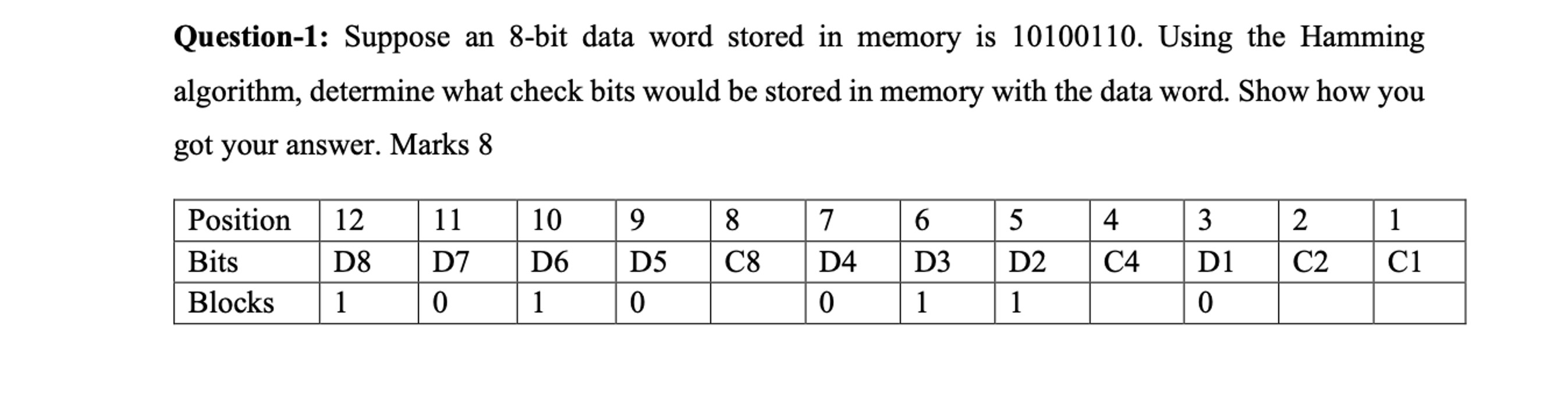 Solved Question-1: Suppose an 8-bit data word stored in | Chegg.com
