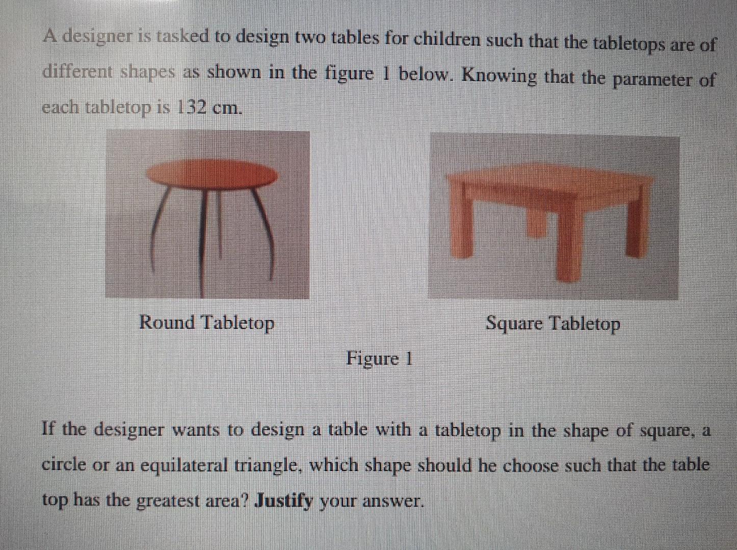Solved A designer is tasked to design two tables for | Chegg.com