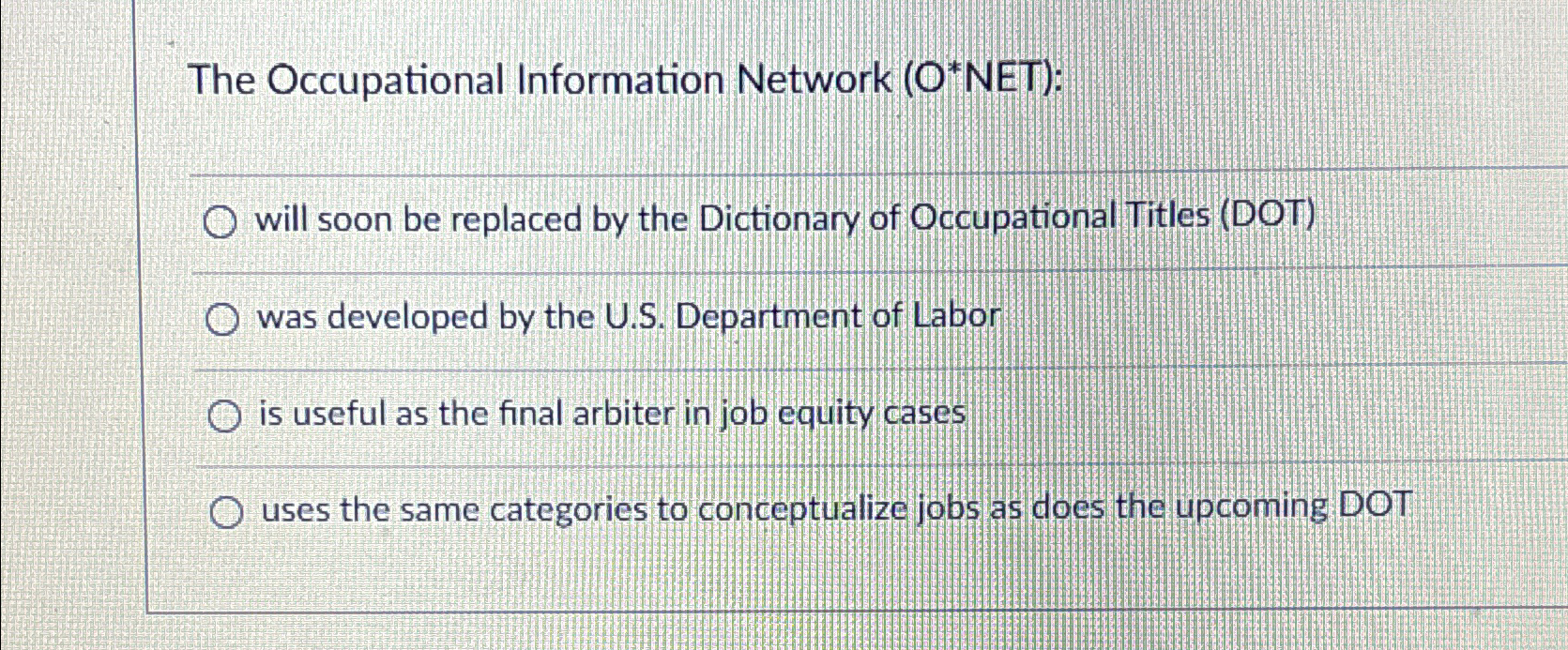 Solved The Occupational Information Network (O*NET):will | Chegg.com
