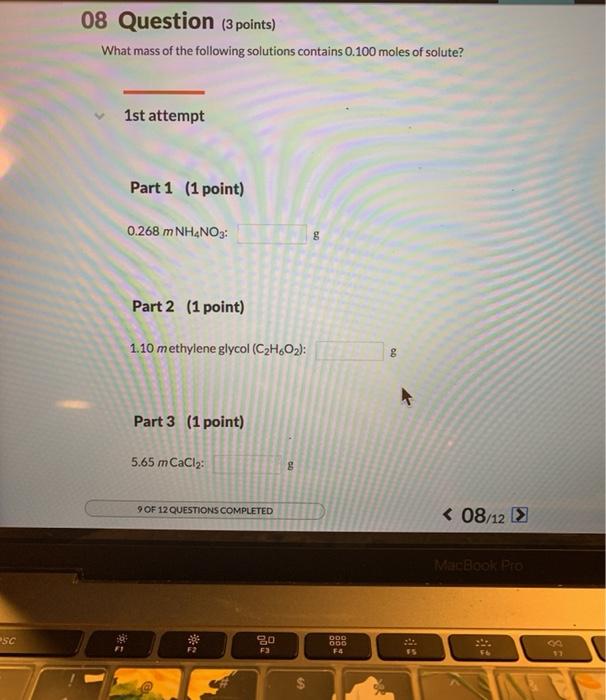 Solved 08 Question (3 points) What mass of the following | Chegg.com