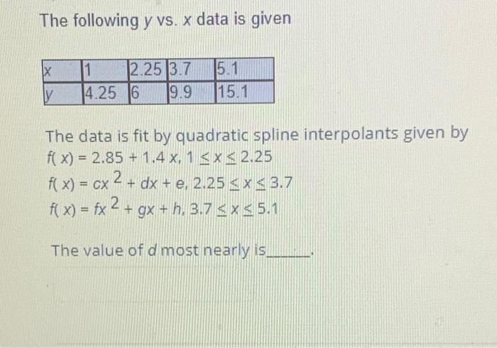 Solved The following y vs. x data is given X 1 12.25 3.7 | Chegg.com