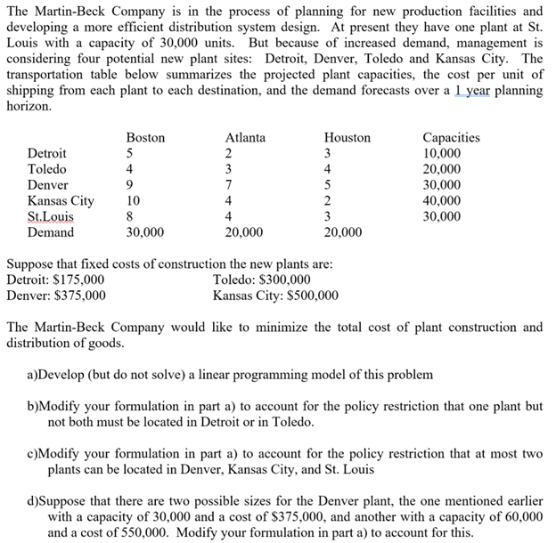 Solved The Martin-Beck Company is in the process of planning | Chegg.com