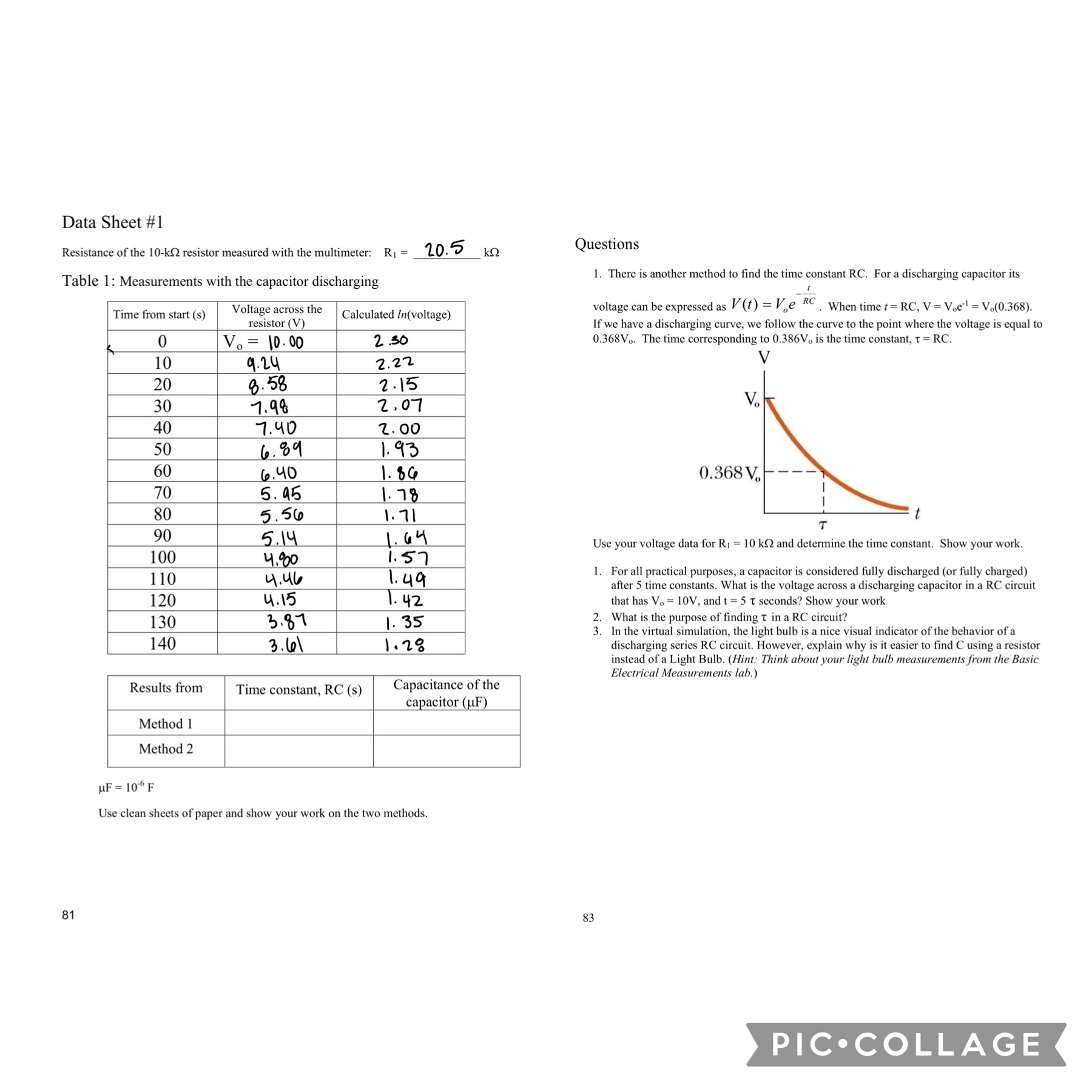 Solved There is another method to find the time constant RC. | Chegg.com