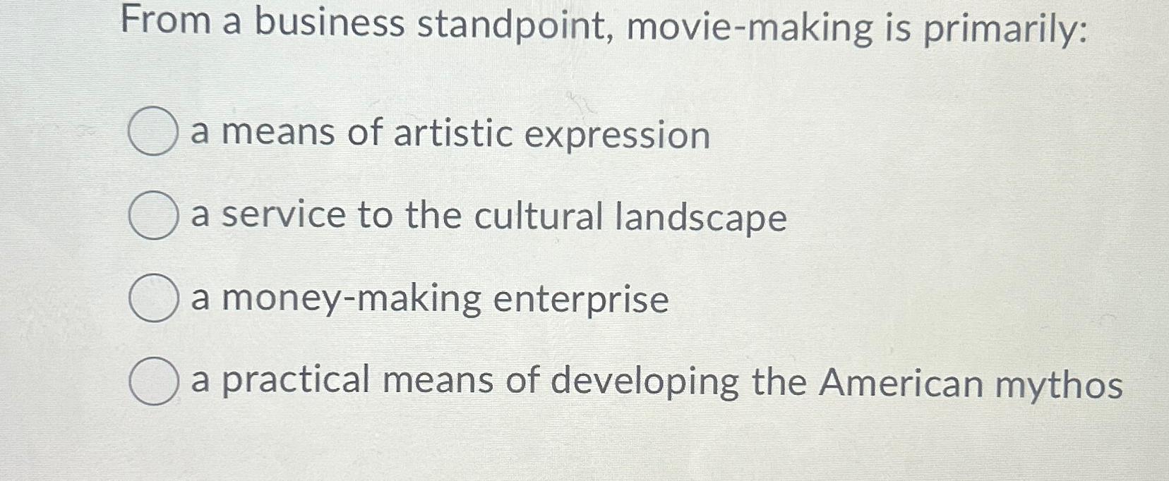 Solved From a business standpoint, movie-making is | Chegg.com