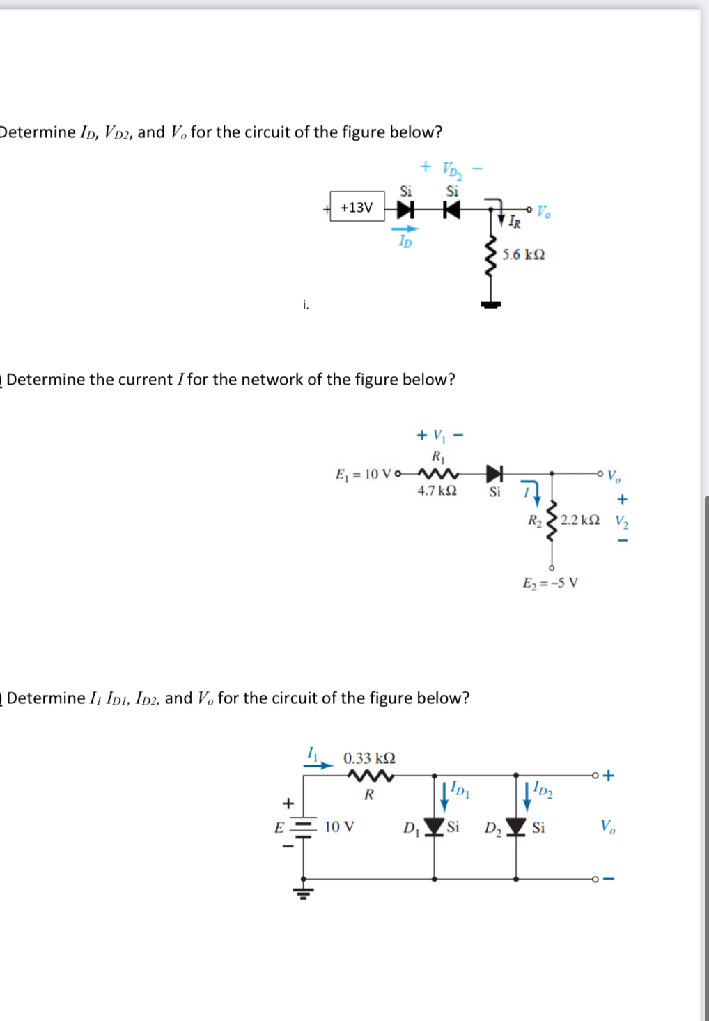 Determine ID,VD2, ﻿and Vo ﻿for the circuit of the | Chegg.com