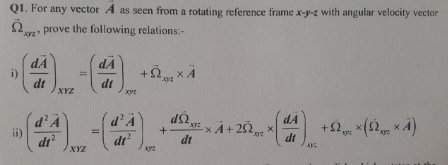 Q1. ﻿For any vector vec(A) ﻿as seen from a rotating | Chegg.com